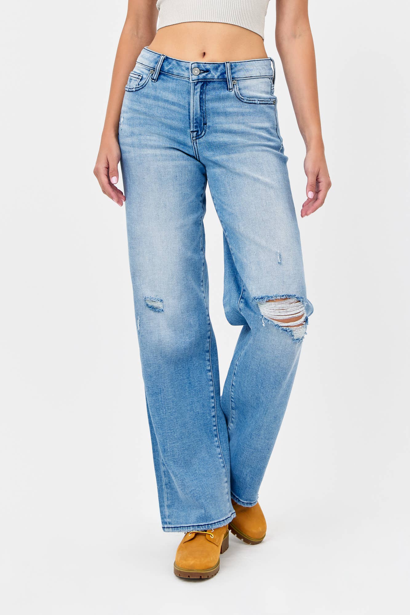 Medium Wash Mid Rise Distressed 33" Inseam Dad Jean hidden jeans | the ...